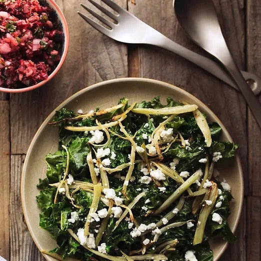 Warm Kale Salad with Roasted Fennel and Cranberry Meyer Lemon Salsa ...